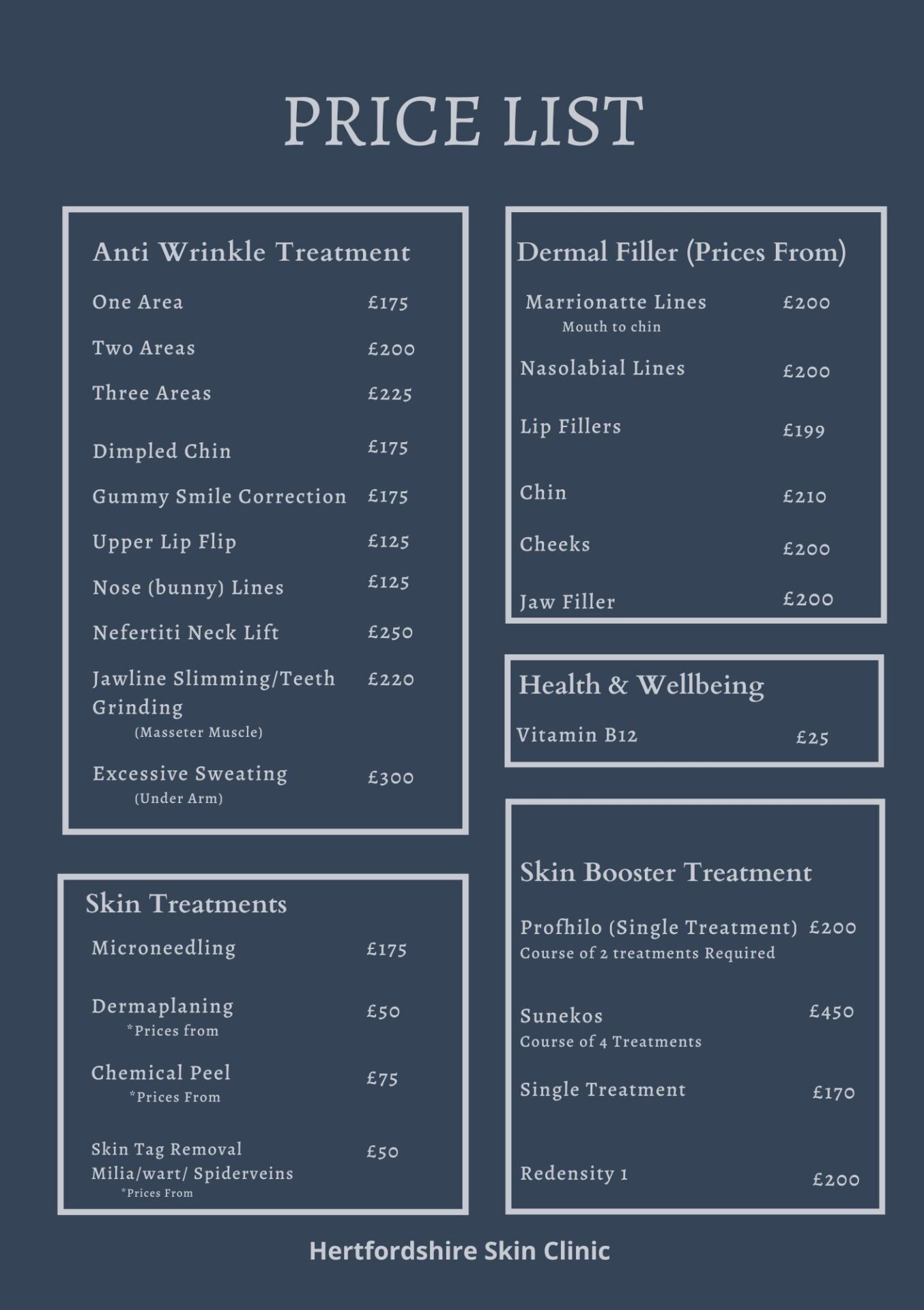 Aesthetics Prices Hertford Hair Salon, Hertford